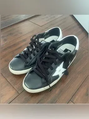 Golden Goose | Shoes | Golden Goose Black Leather Superstar Sneakers ...